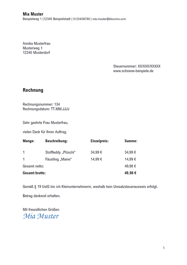 Rechnung: Vorlagen & Muster - Blocomo
