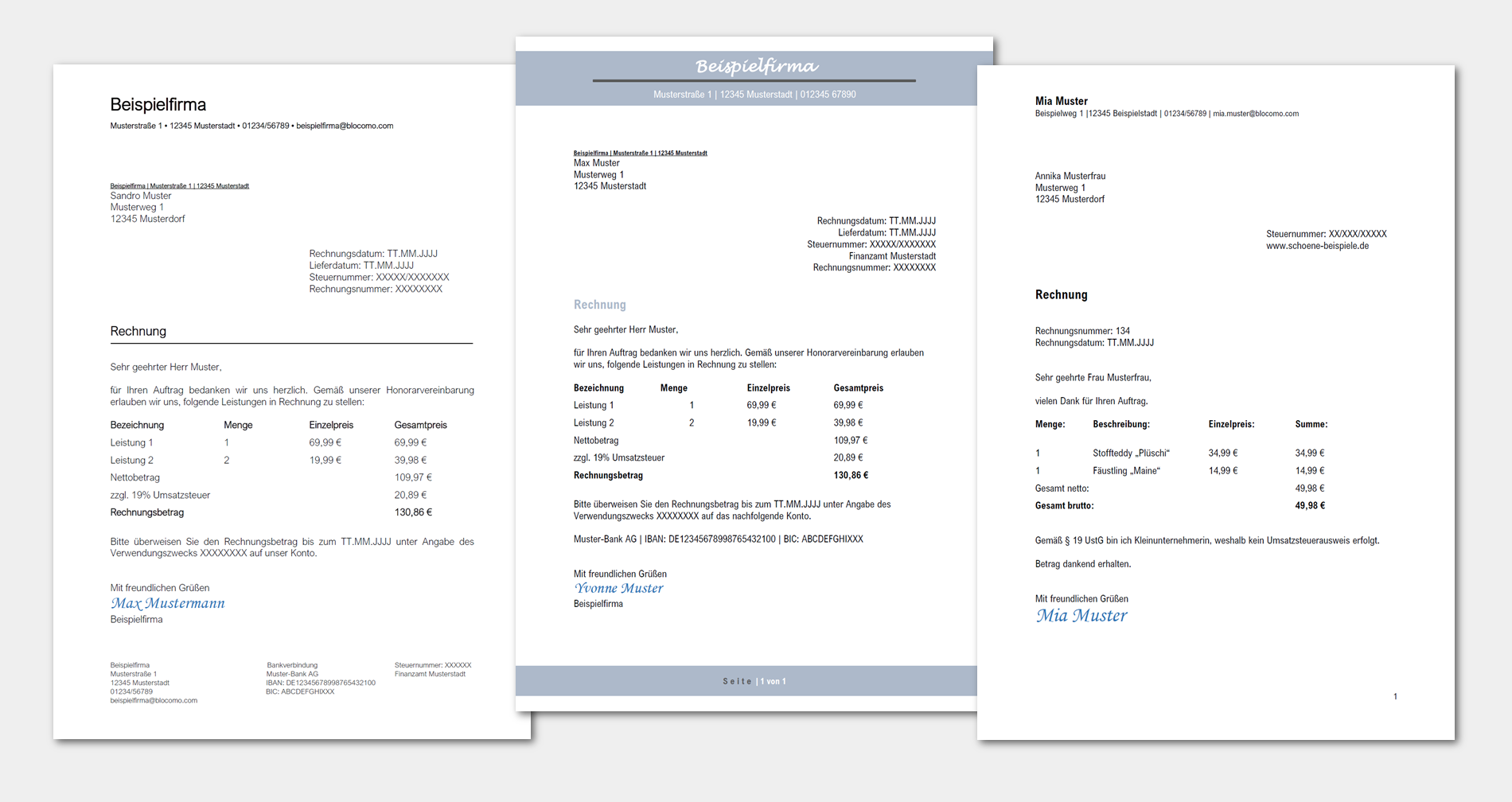 Rechnung: Vorlagen & Muster - Blocomo